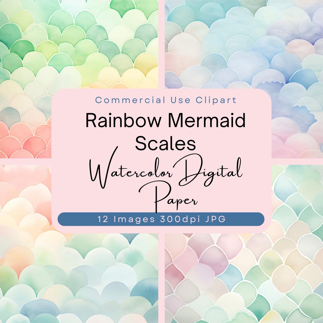 Rainbow Mermaid Scales Digital Paper, Mermaid Pattern Texture Pack ...