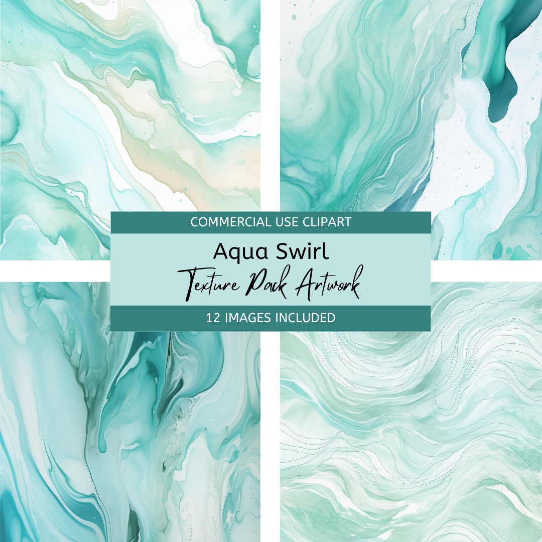 Texture Pack Aqua Swirl, Turquoise, Blue, Green Marble Clipart, Digital ...