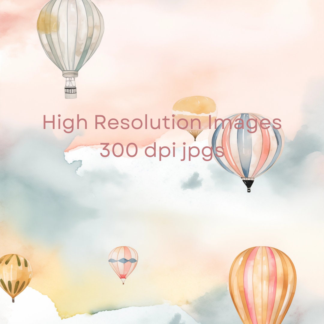 Texture Pack Watercolor Hot Air Balloons, Clipart, Digital Paper ...