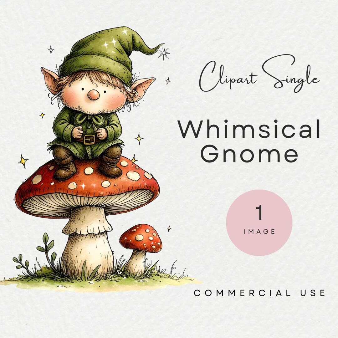 Whimsical Gnome Clipart Single Image Fantasy Mushroom Clip Art PNG Cute ...