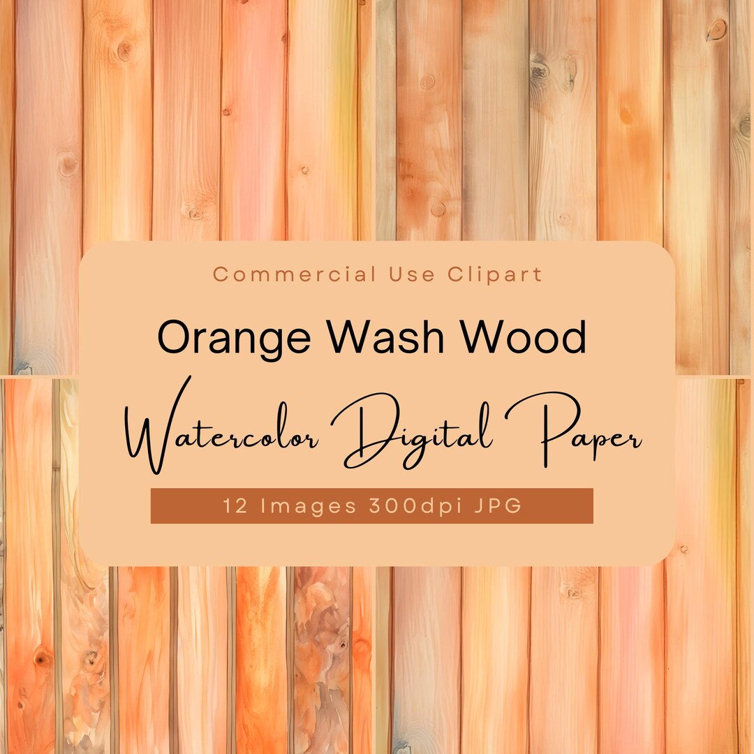 Orange Wash Wood Digital Paper, Orange Wooden Fence Background Texture ...
