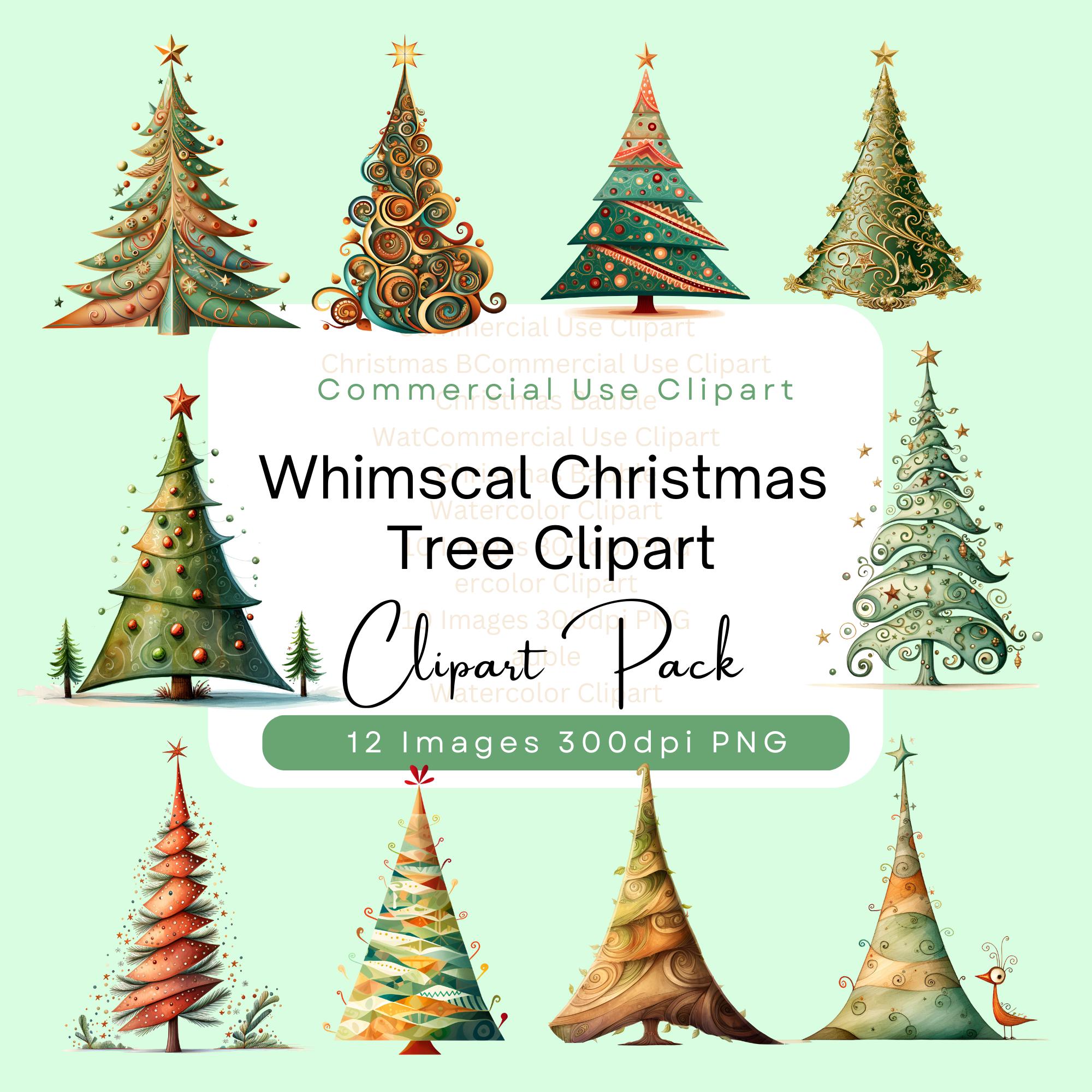 Whimsical Christmas Tree Clip Art, Quirky Christmas Tree Clipart, Xmas ...