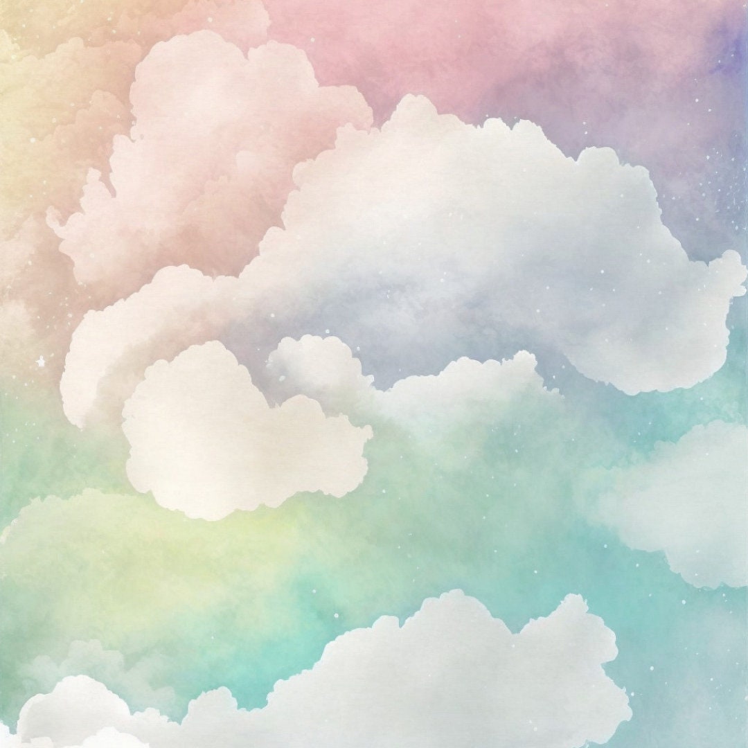 Watercolor Rainbow White Clouds Digital Paper Texture Pack Backgrounds ...
