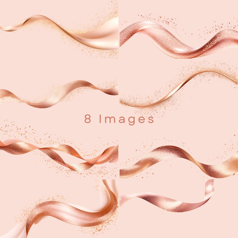 Rose Gold Glitter Wave Clipart, Ribbon Sparkle Overlay Clip Art ...