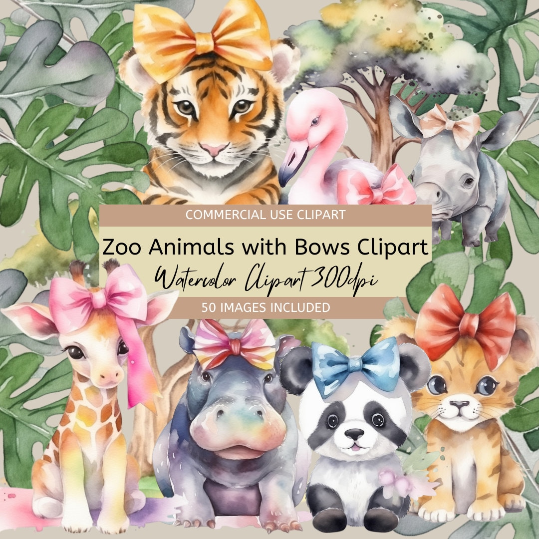 Zoo Animal With Bow PNG Zoo Animals With Bows Clipart Cute Baby Animals ...