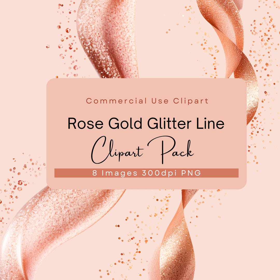Rose Gold Glitter Wave Clipart, Ribbon Sparkle Overlay Clip Art ...