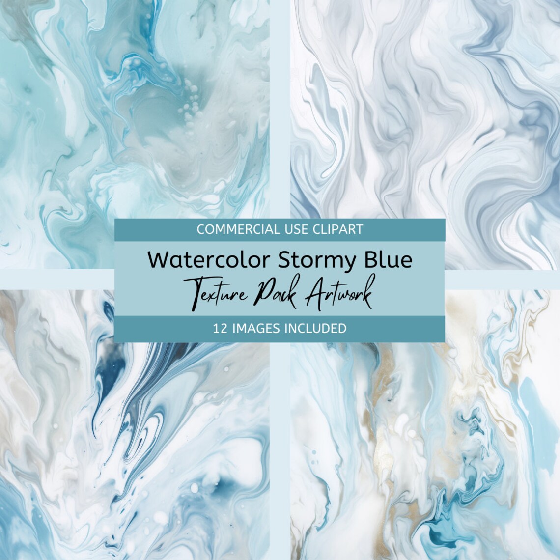 Texture Pack Watercolor Stormy Blue, Grey, White Clipart, Digital Paper ...