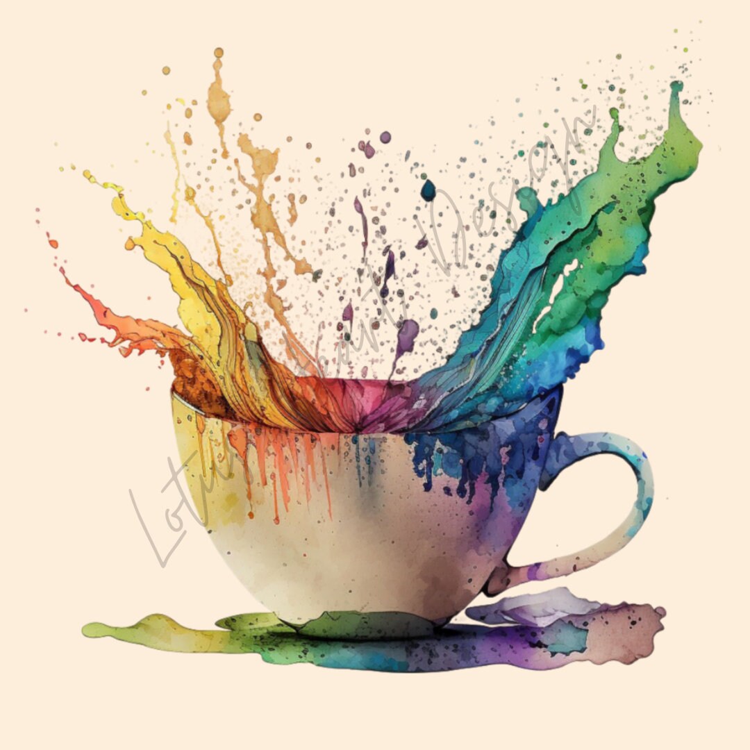 Coffee Cup Rainbow Splash Clipart Transparent Background High Quality ...