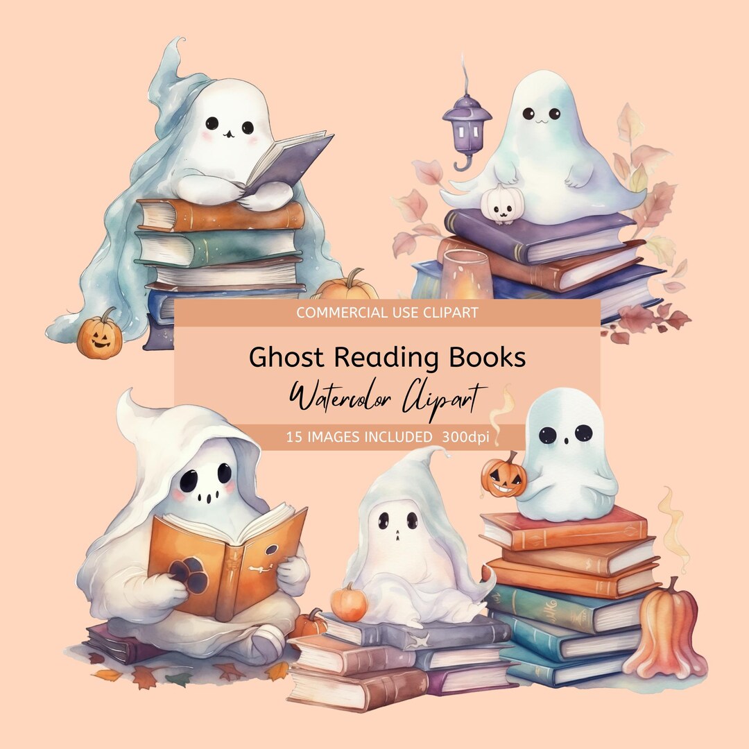 Ghost Reading Books PNG Spooky Reader Watercolor Clipart 300dpi ...