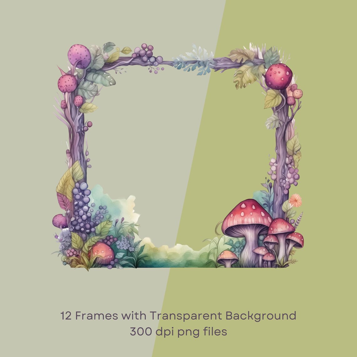 Watercolor Enchanted Forest Frame Clipart, Magical Woods, Square Border ...