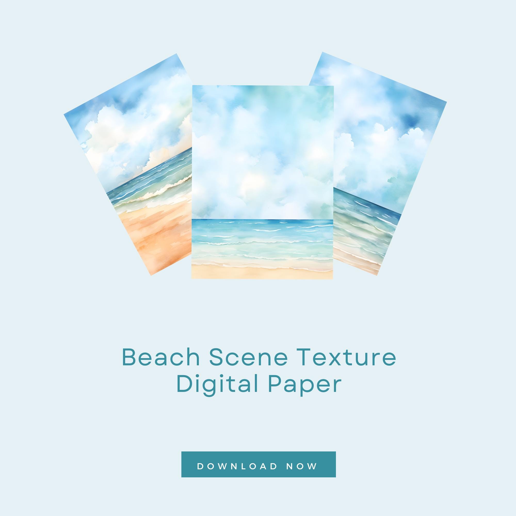 Tranquil Watercolor Beach Scene Digital Paper, Ocean Shoreline ...