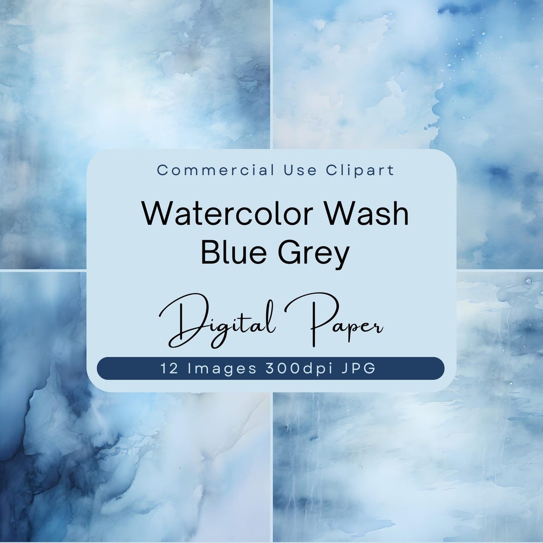 Watercolor Wash Blue Grey Digital Paper, Watercolor Dark Blue Texture ...