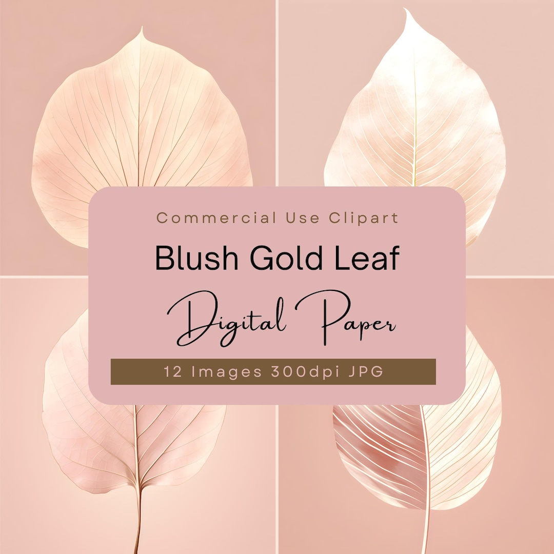 Blush Gold Leaf Print Digital Paper, Minimal Botanical Texture Pack ...