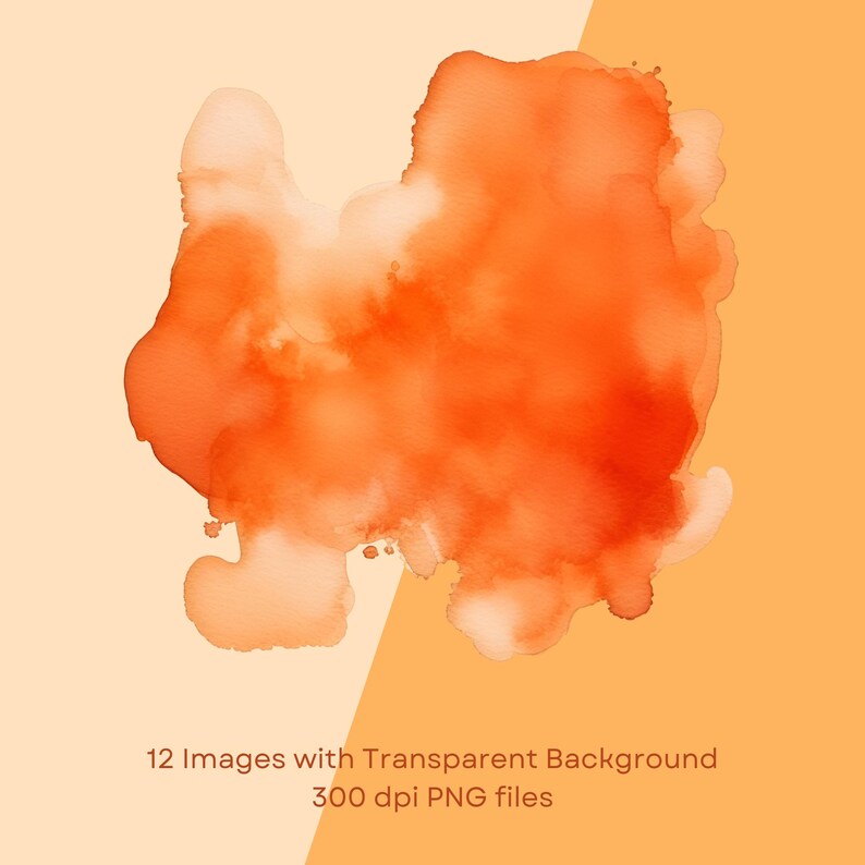 Watercolor Wash Orange Clipart, Orange Paint Splash Clip Art, Deep ...