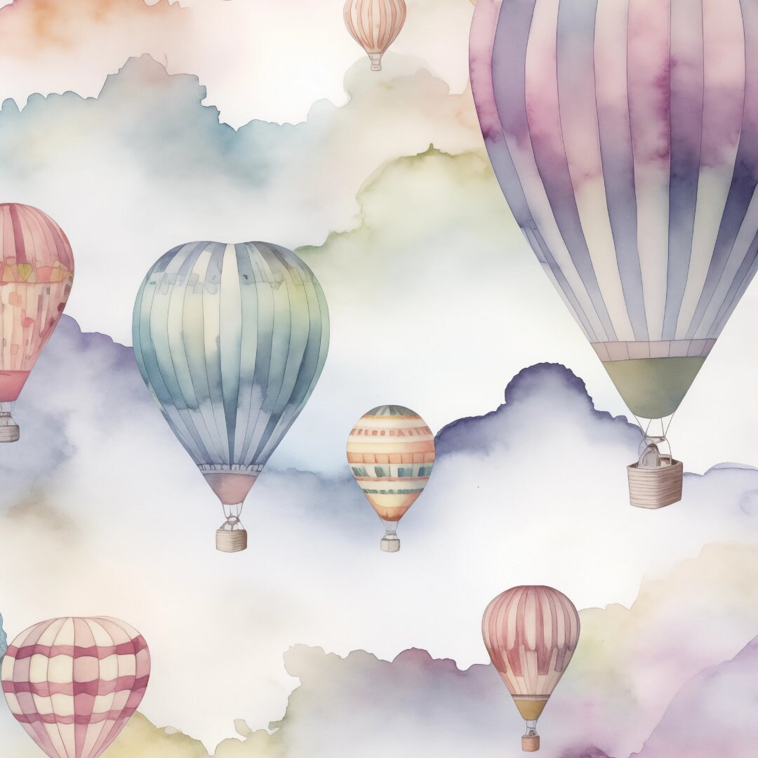 Texture Pack Watercolor Hot Air Balloons, Clipart, Digital Paper ...