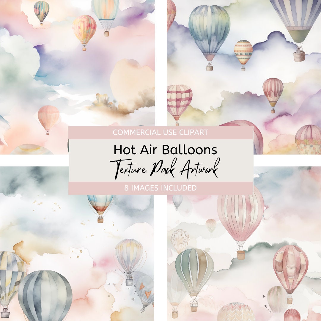 Texture Pack Watercolor Hot Air Balloons, Clipart, Digital Paper ...
