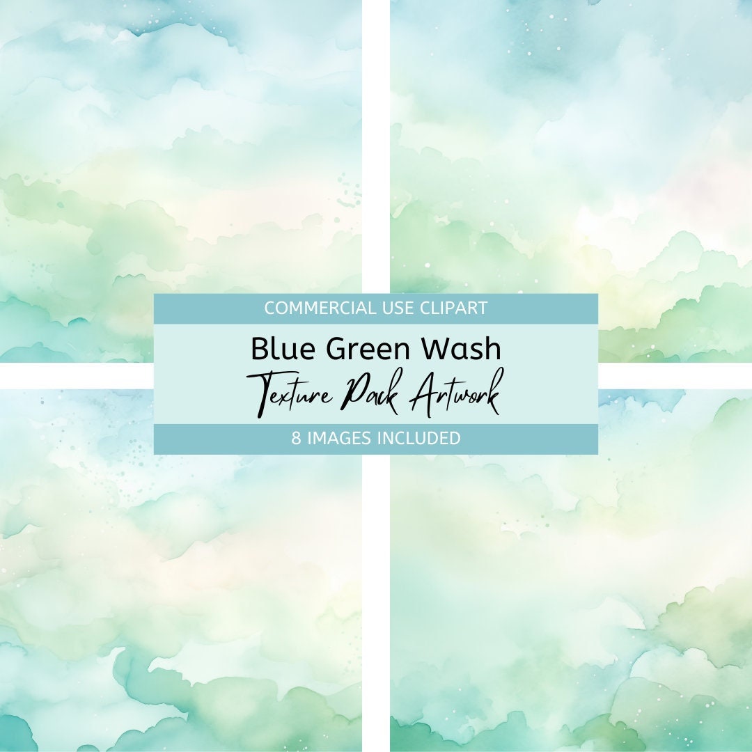 Texture Pack Watercolor Blue Green Color Wash, Clipart, Digital Paper ...