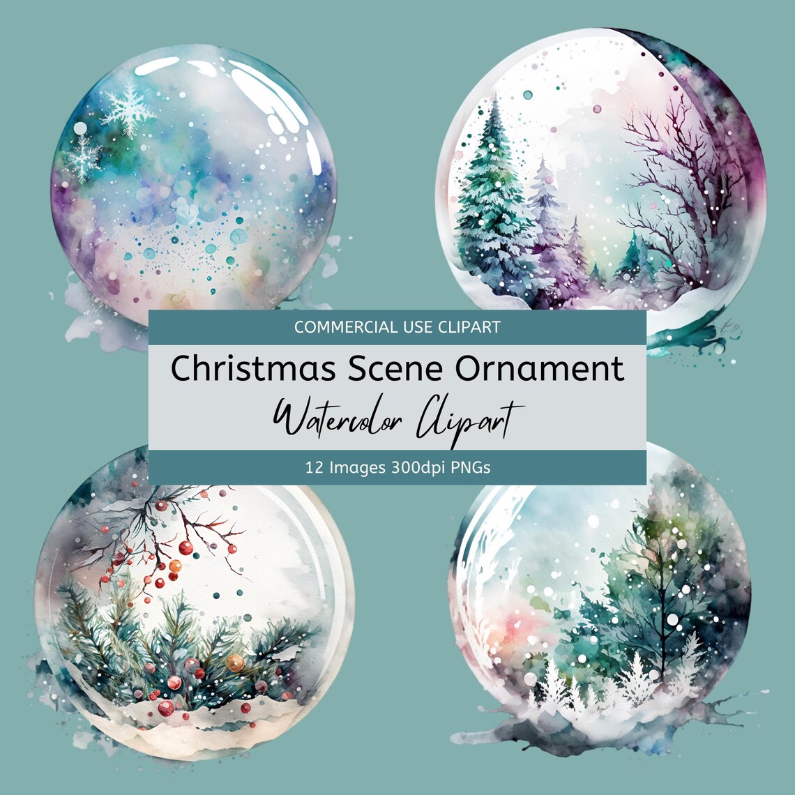 Watercolor Christmas Ornament Bauble Ball Tree Hanging PNG. 300dpi ...