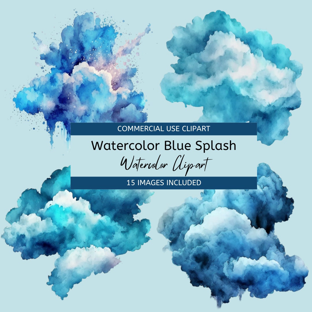 Watercolor Blue Splash Clouds Clipart Transparent Background High ...
