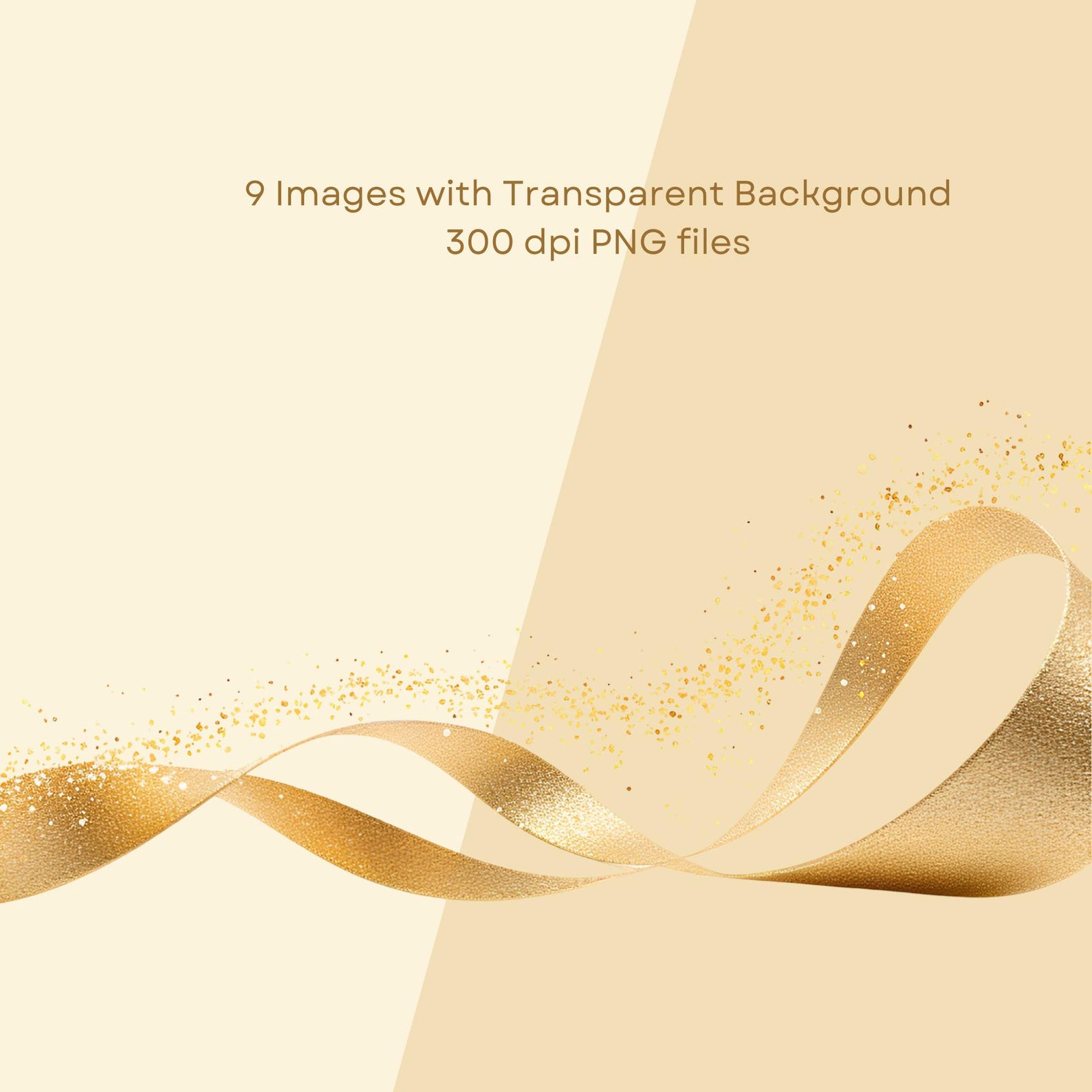 Elegant Gold Glitter Ribbon Clipart, Sparkling Confetti Wave Clip Art ...