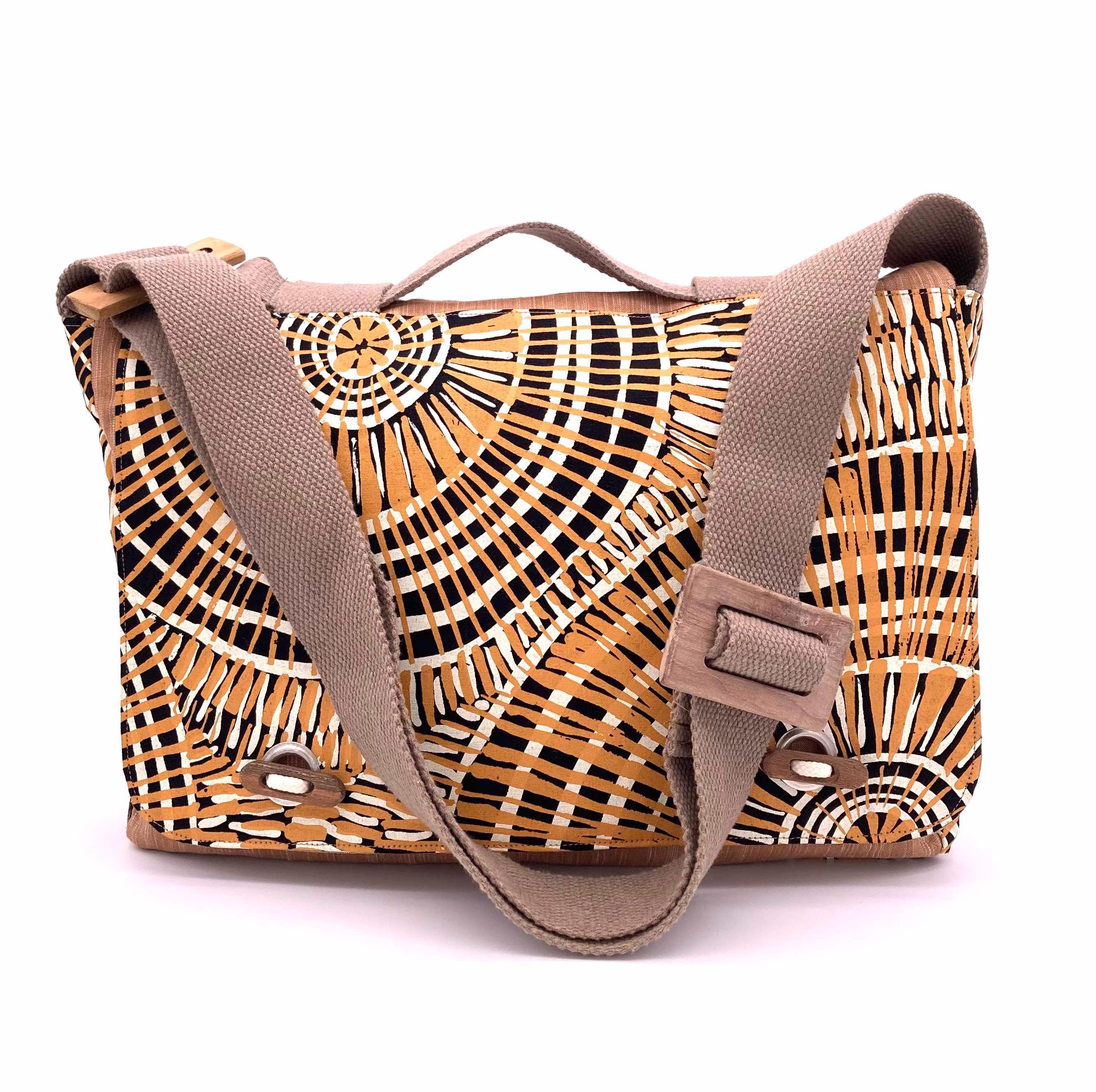 Jules, Satchel, Aboriginal Art, Hand Printed, Linen, Wood, Fabric, Fog ...