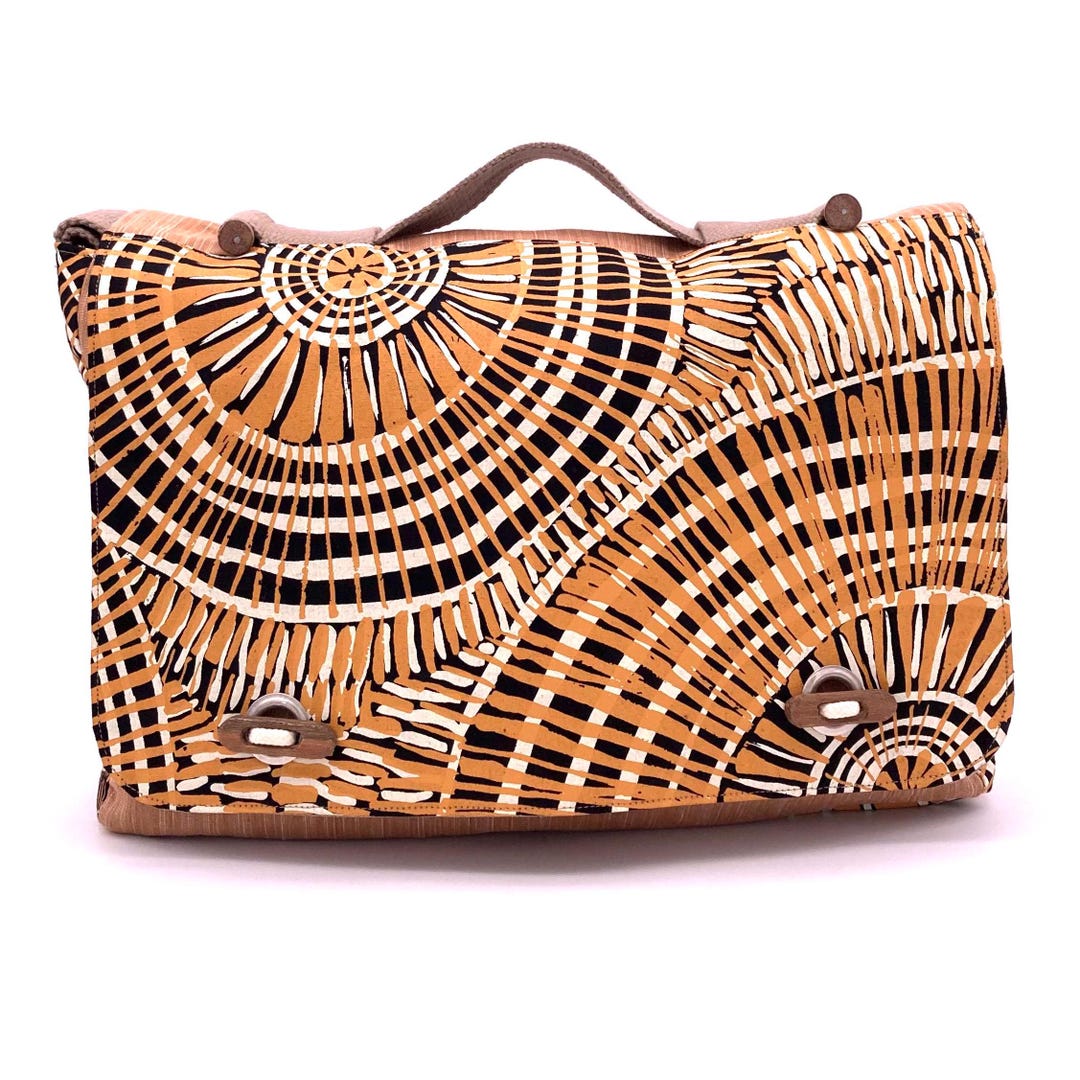 Jules, Satchel, Aboriginal Art, Hand Printed, Linen, Wood, Fabric, Fog ...