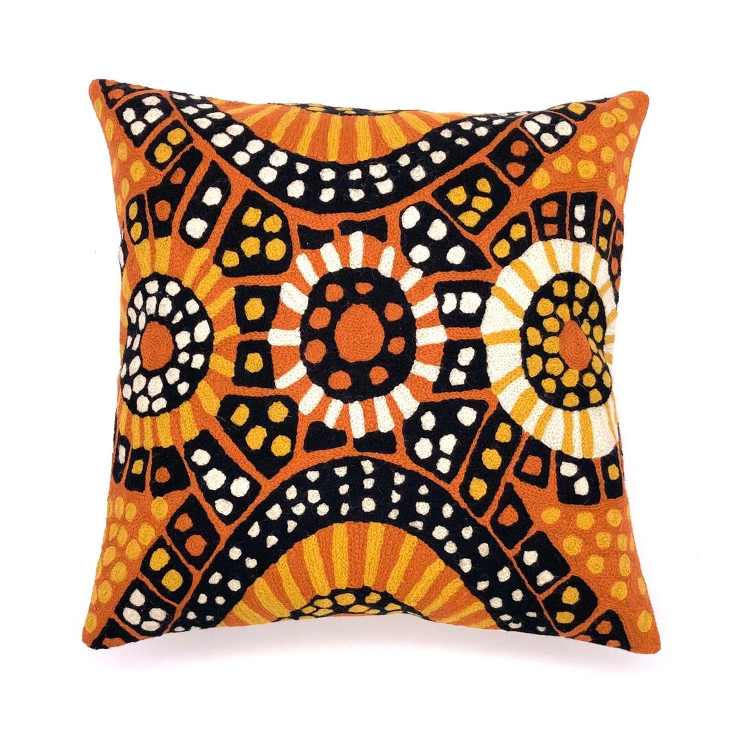Aboriginal Design, Cushion Cover, Chainstitch Wool, Kashmir -australia ...