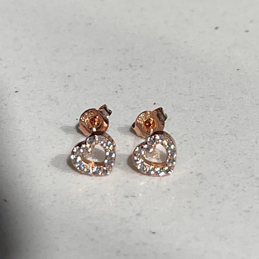 925s ALE Rose Pandora Open Heart Stud Earrings Free Gift Box - Etsy UK