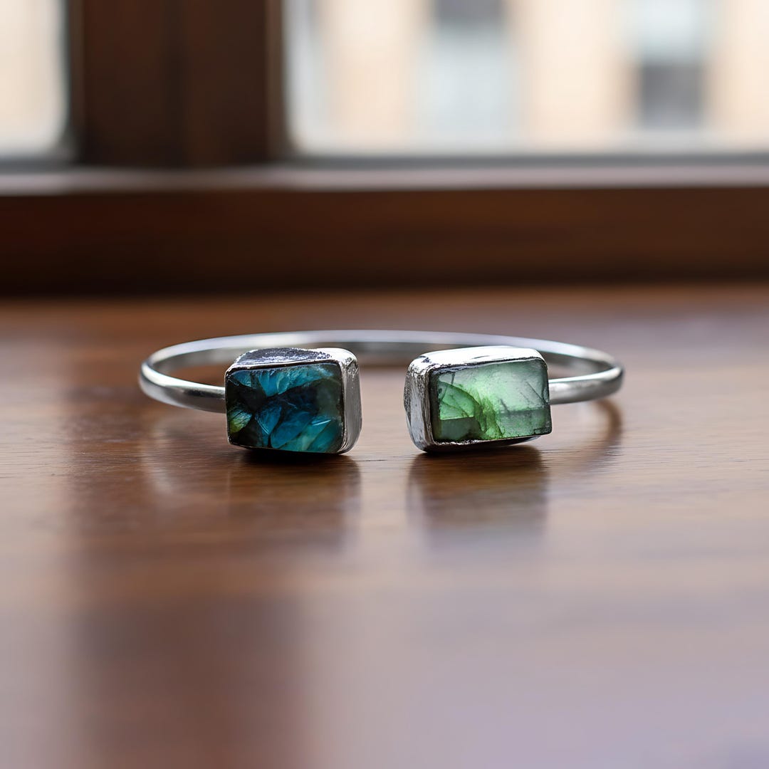 Statement Labradorite Cuff Bracelet - Sterling Silver Adjustable Bangle ...