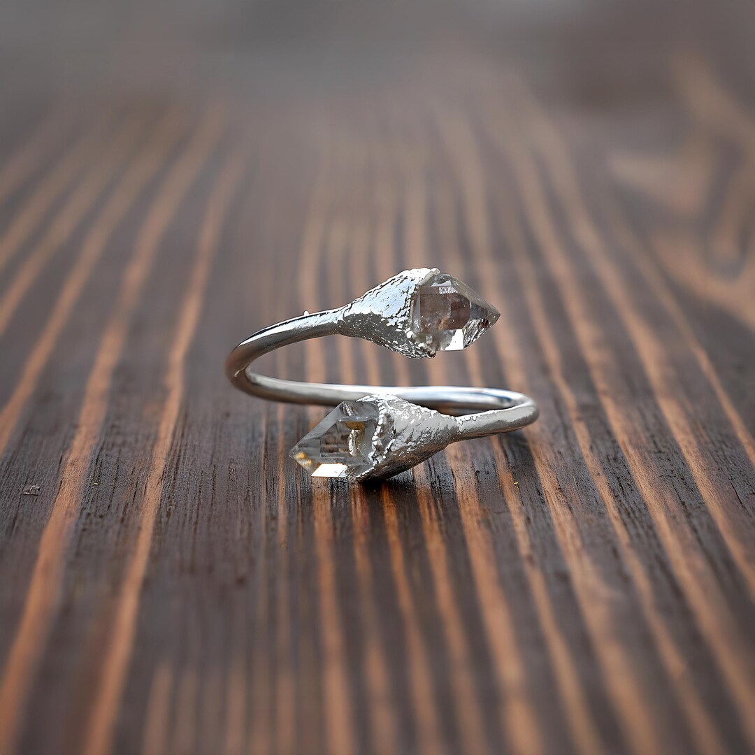 Raw Quartz Crystal Ring Silver | Double Terminated Gemstone Ring ...