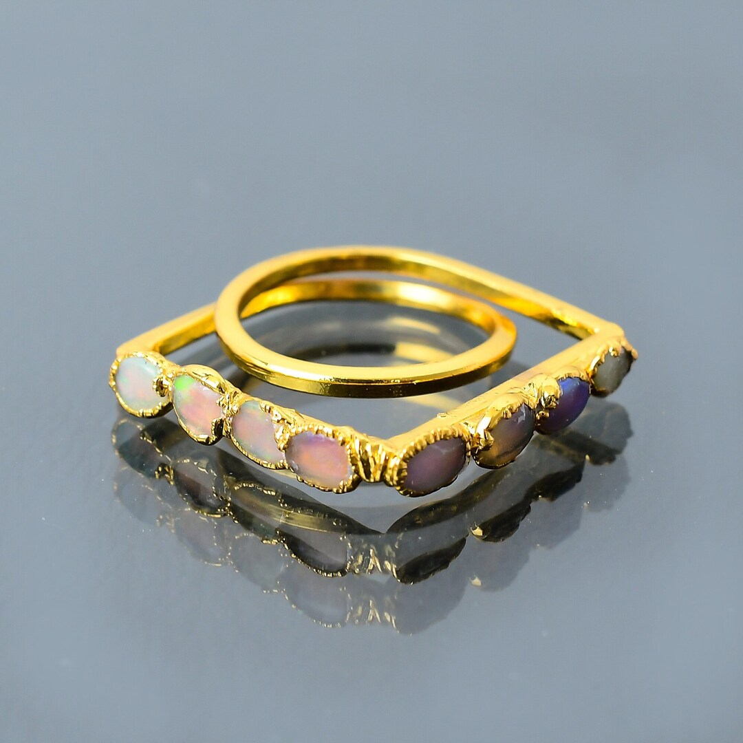 Antique Natural Opal Ring | Gemstone Ring | Multi-color Band Ring ...