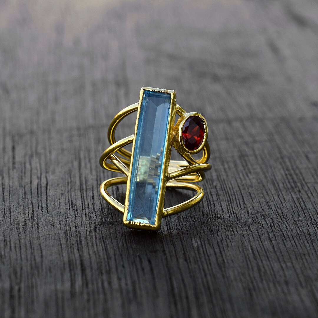 Blue Topaz & Hydro Garnet Rings \ Platted Ring \ Statement Rings ...