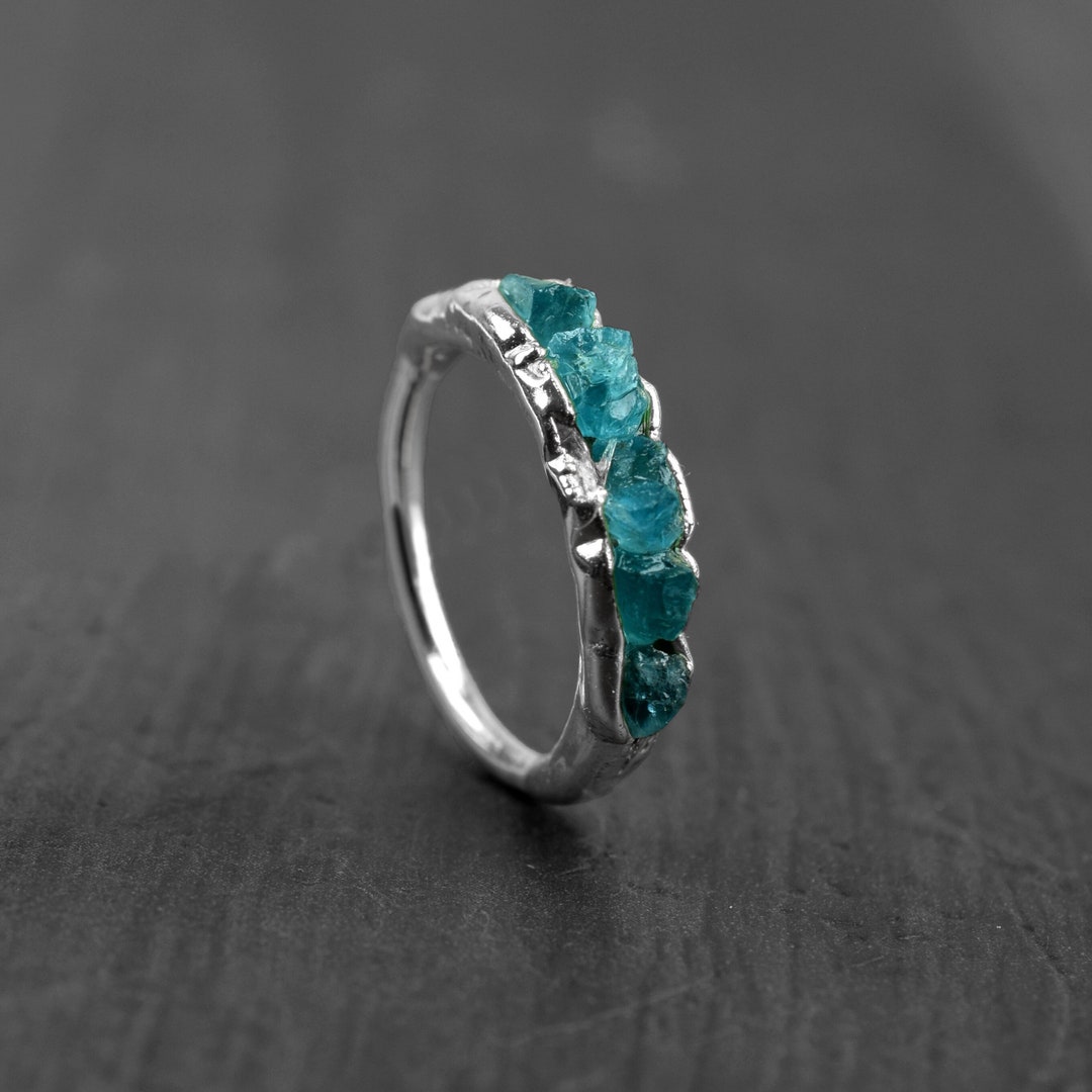 Natural Tiny Raw Apatite Gemstone Ring \ Multi Apatite Ring \ Dainty Band Ring \ Gift for Love ...