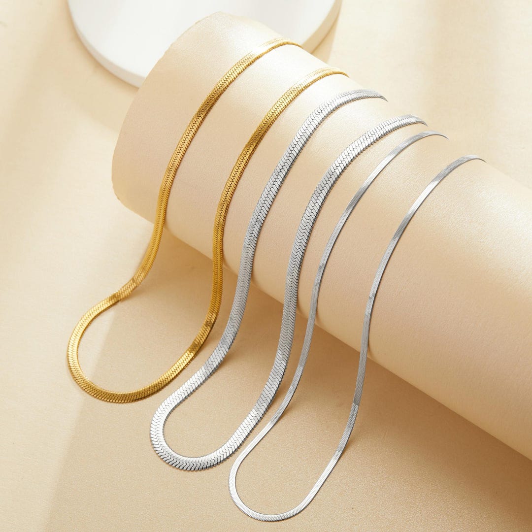 Herringbone Choker Necklace,flat Snake Layering Necklace,stainless ...