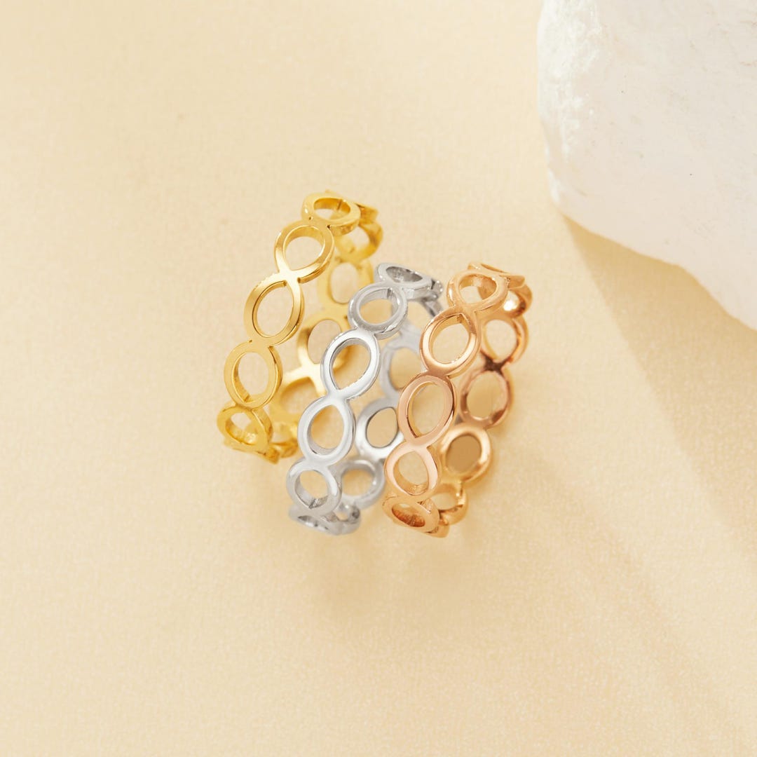 Full Band Hollow Infinity Eternity Ring,stainless Steel Oval Ring,rose ...