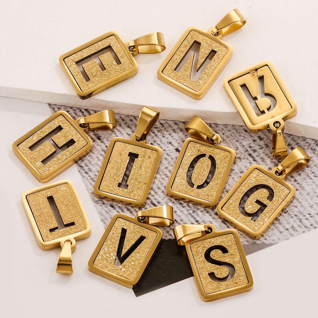 Stainless Steel Rectangular Alphabet Pendant,sand Pressed Pendant Charm ...