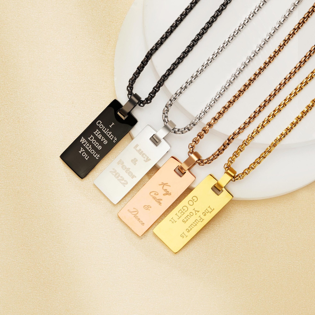 Personalized Name Monogram Engraved Rectangle Stainless Steel Pendant ...