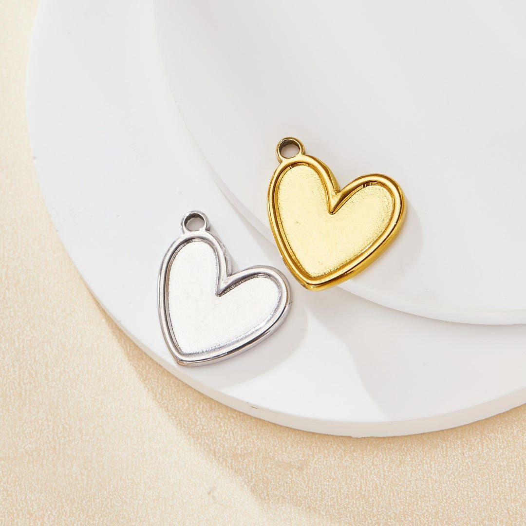 Keepsake Resin Bezel Gold Plated Stainless Steel Heart Charm Pendant ...