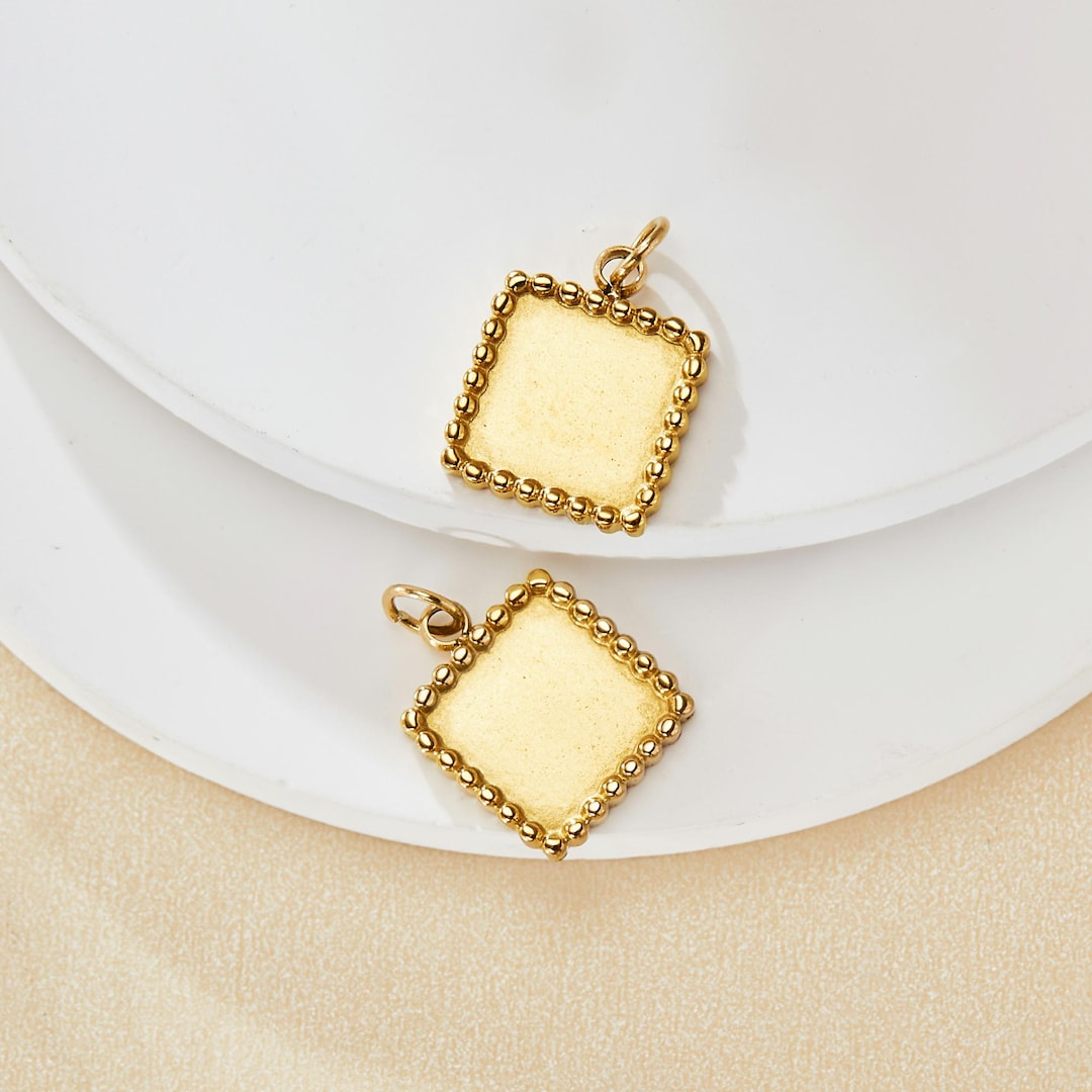 Keepsake Resin Bezel Gold Plated Stainless Steel Square Charm Pendant ...