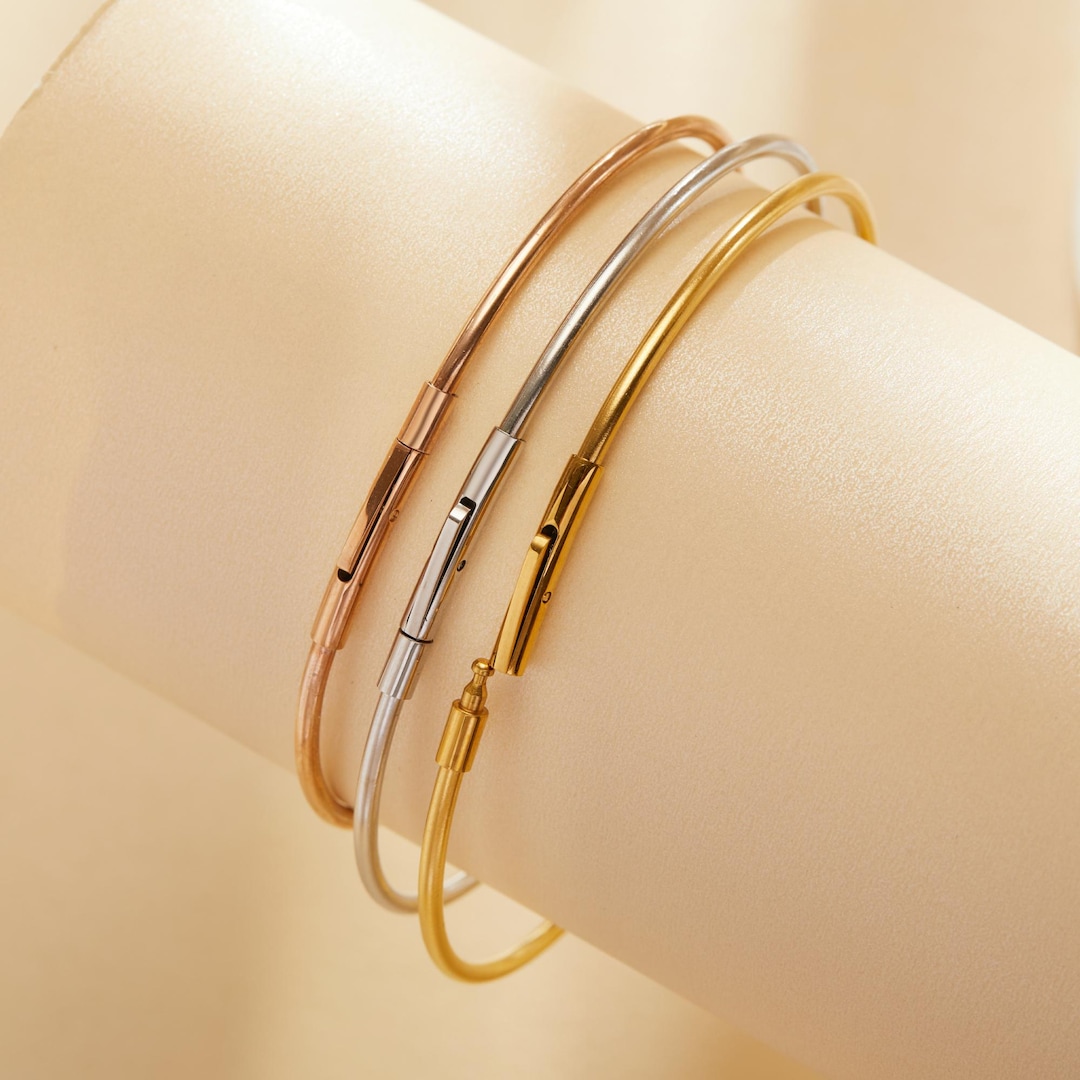 Wire Bangle Stainless Steel Bracelet,silver Rose Gold Plated Wiring ...