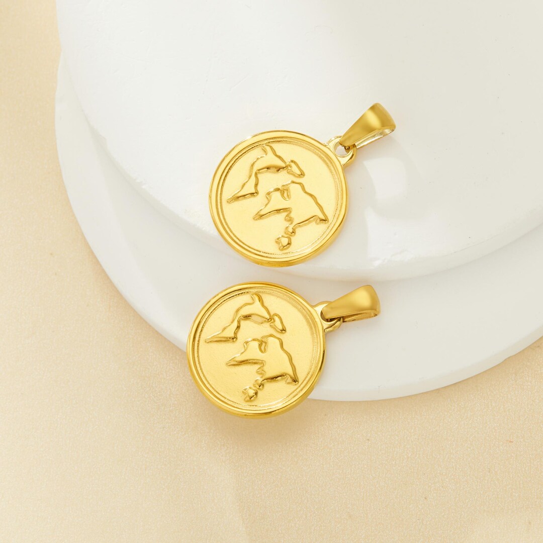 Minimalist Round World Map Pendant Charm,stainless Steel Gold Pendant ...