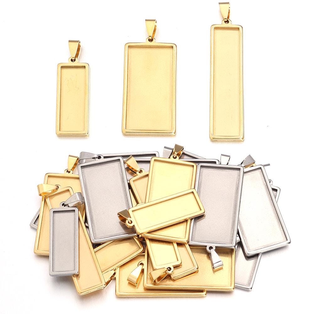 50x10mm Rectangular Time Gem Pendant Settings,stainless Steel Blank ...