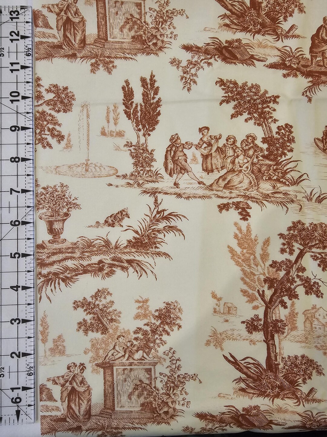 Rust and Cream Toile Romantic Scenes Maker Unknown. Piece Measures ...