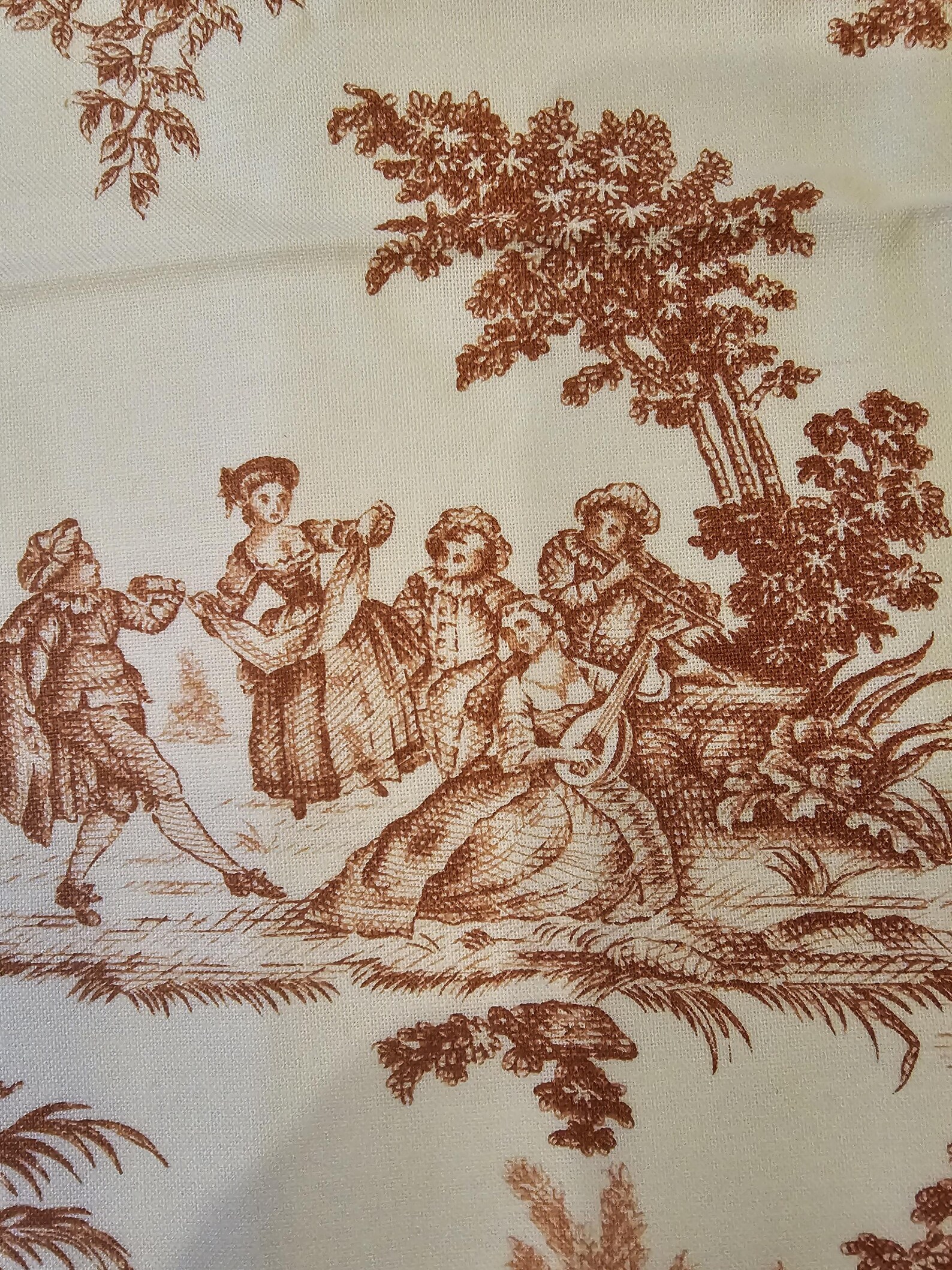 Rust and Cream Toile Romantic Scenes Maker Unknown. Piece Measures ...