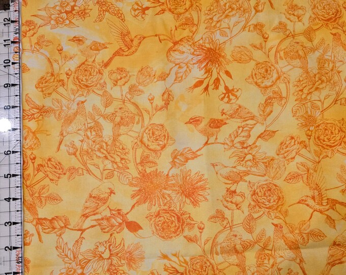 Chong A Hwang Bird Fabric "petal Party" for Timeless Treasures. Orange ...