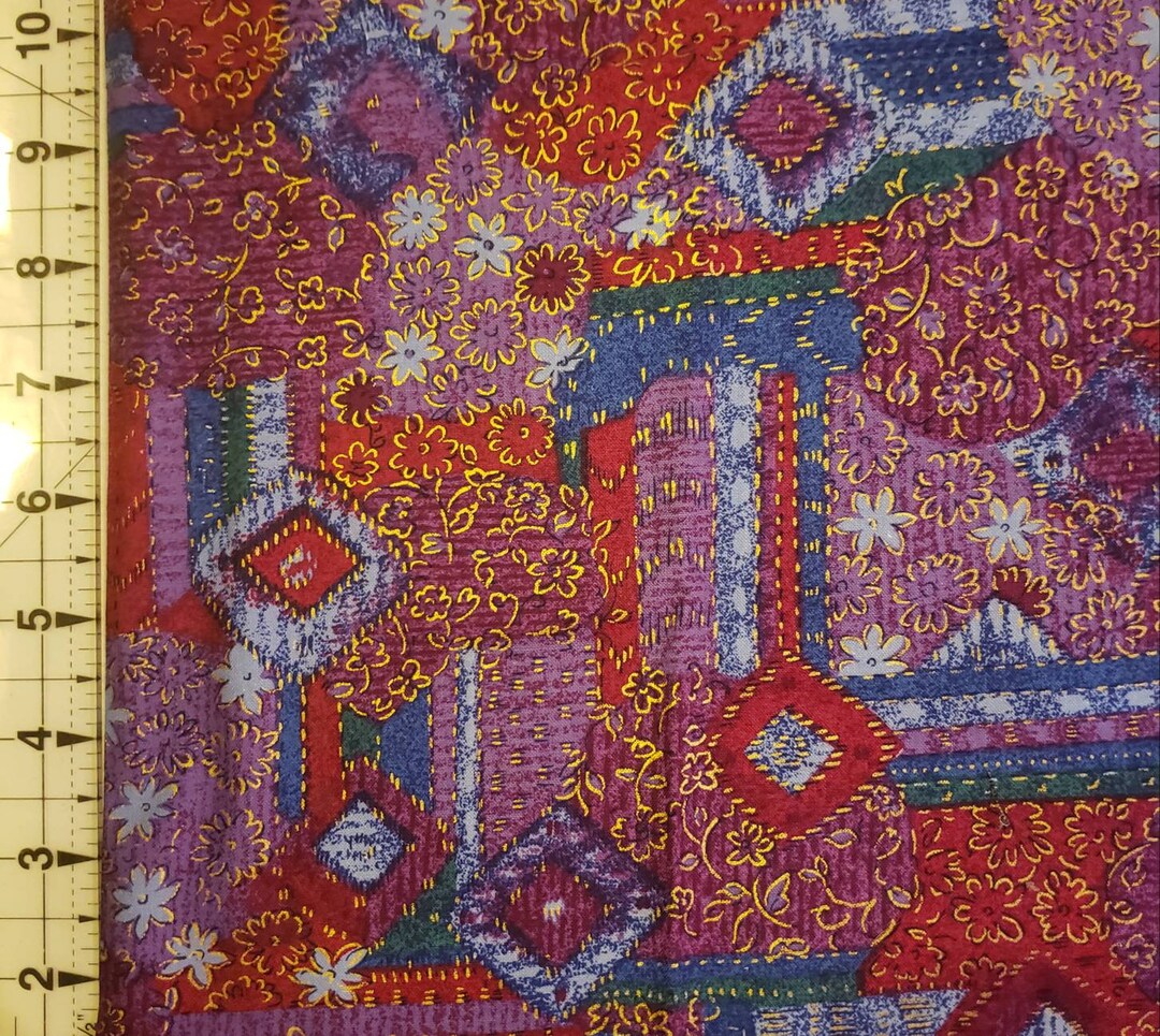 Peter Pan Fabrics. Abstract Design in Red, Purple, Teal, and Shades of ...