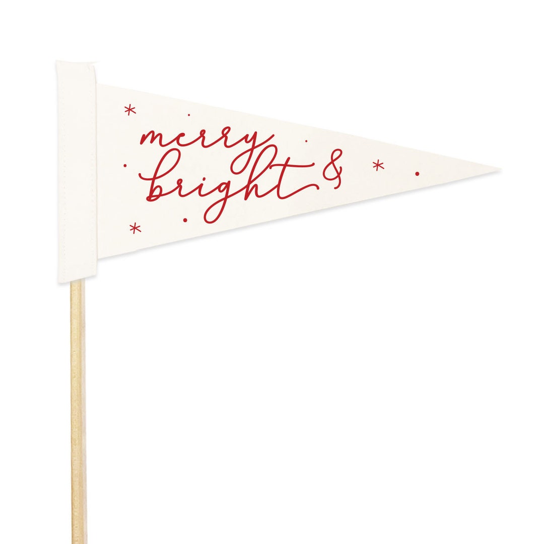 Merry and Bright Christmas Felt Pennant Flag With Wooden Dowel, Kids ...