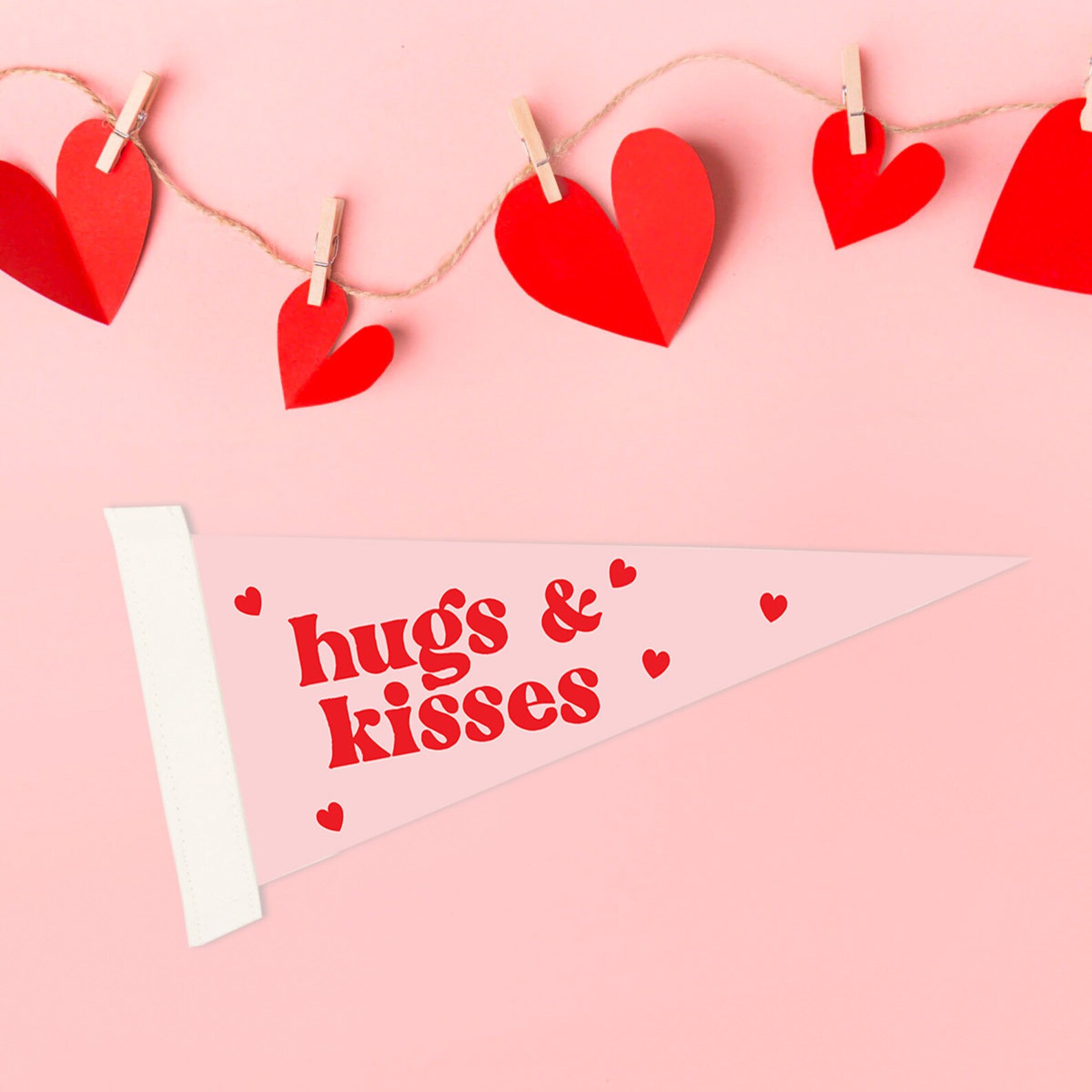 Valentine’s Day Pennant Flag With Wooden Dowel Felt Kids Pennant Banner ...