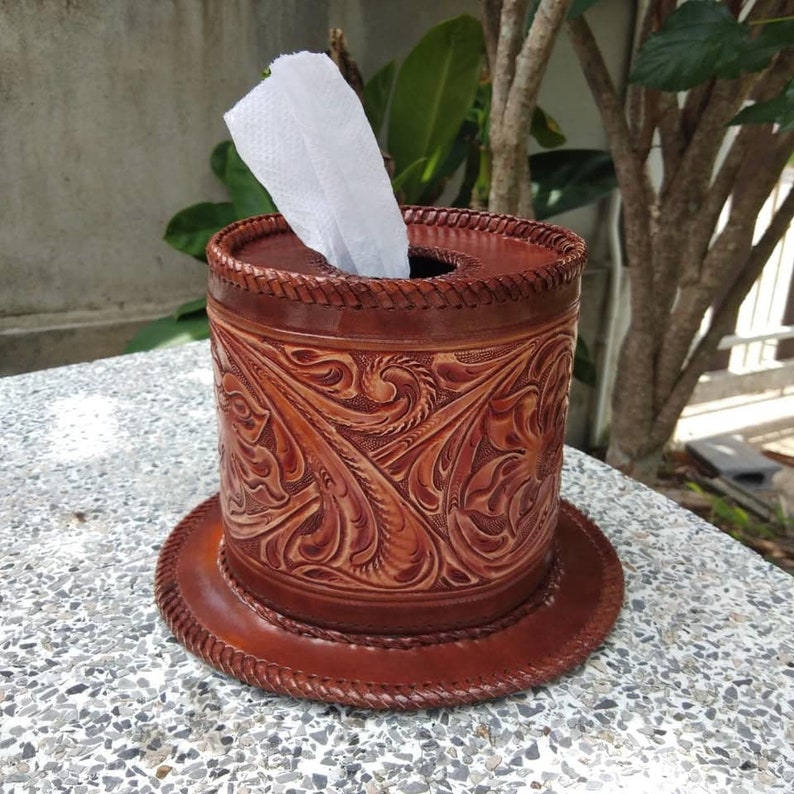 Hand Tooled Leather Tissue Box Cover Bathroom Décor Linen - Etsy