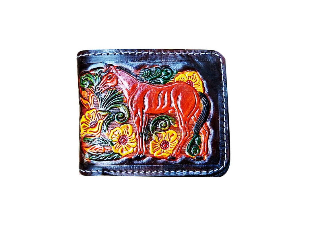 Mens Leather Wallet, Horse Carved Wallet, Western Cowboy Wallet, Bifold ...